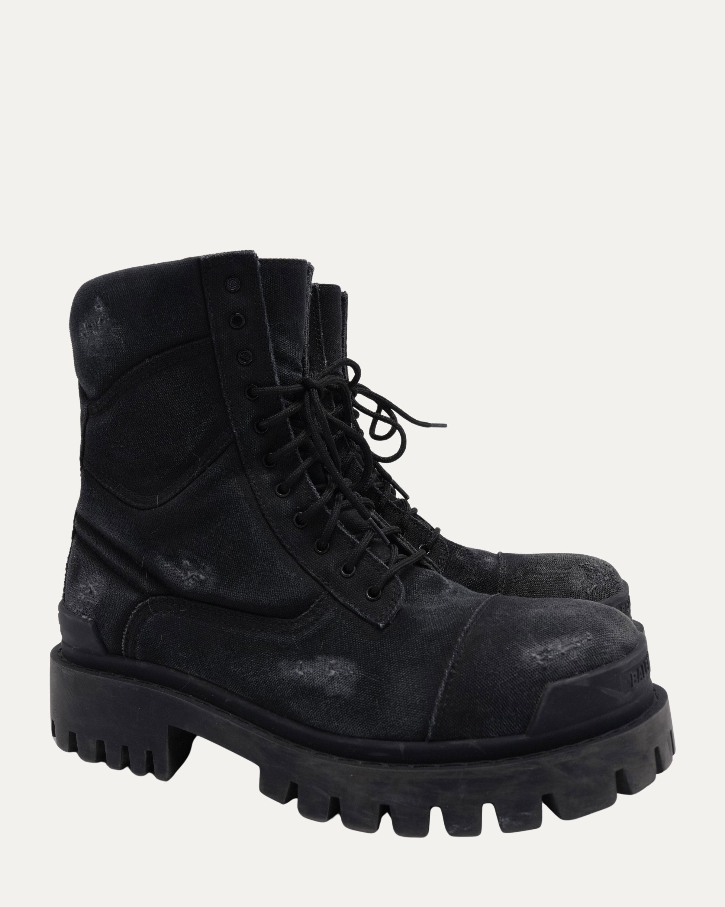 Balenciaga Distressed Canvas Strike Boots – Justin Reed